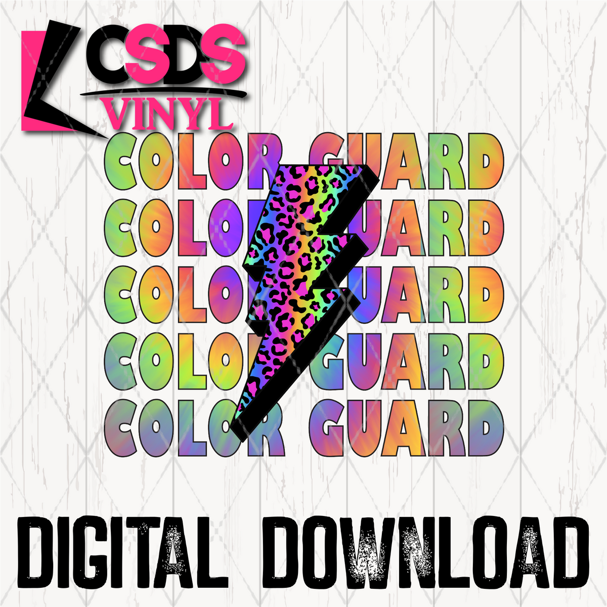 PNG0030 - Rainbow Leopard Lightning Bolt Stacked Word Art Color Guard ...