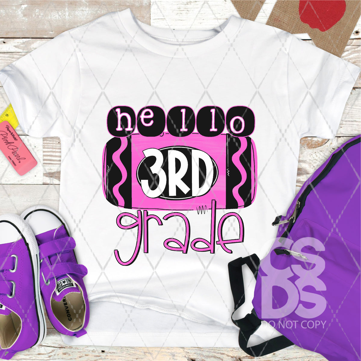 DTF Transfer - DTF003270 Hello 3rd Grade Pink Crayon – CSDS Vinyl