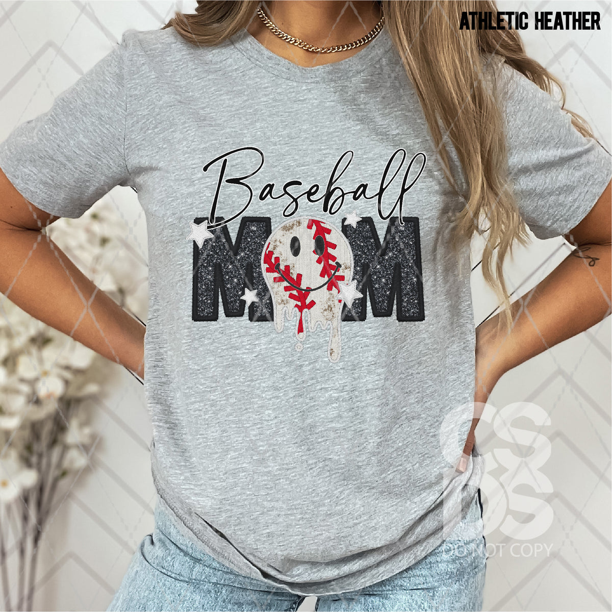 DTF Transfer - DTF004752 Drippy Baseball Mom Faux Embroidery/Glitter ...