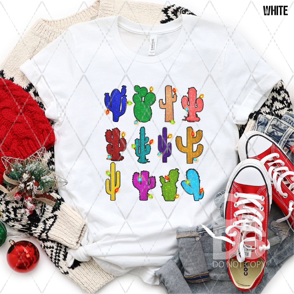 DTF Transfer - DTF005035 Colorful Faux Glitter Cactus and Christmas Li ...