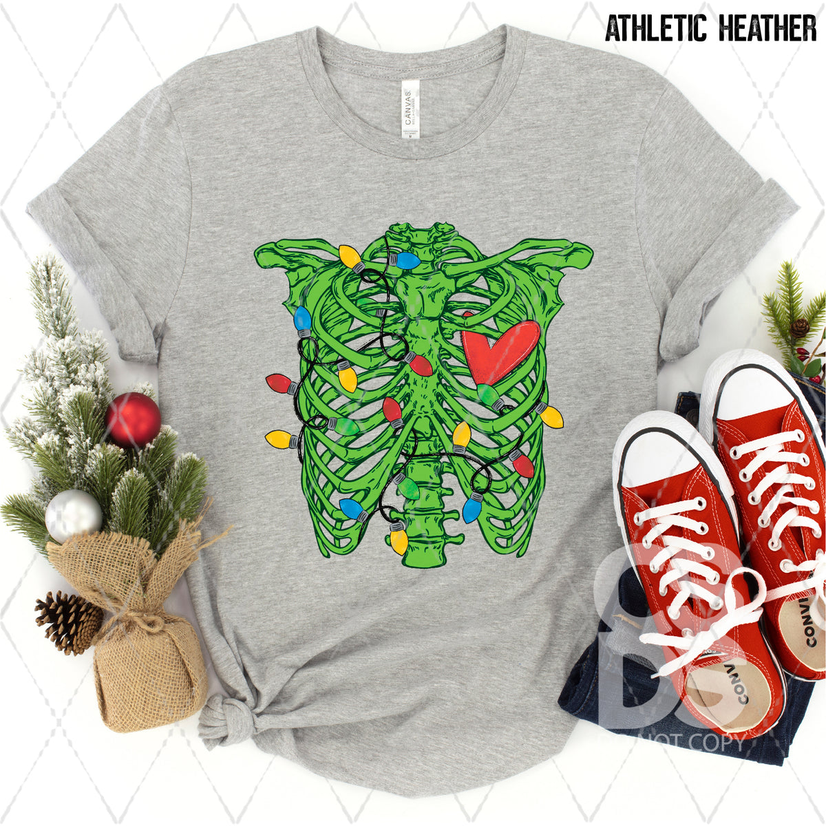 DTF Transfer - DTF005407 Festive Green Skeleton Torso and Red Heart ...