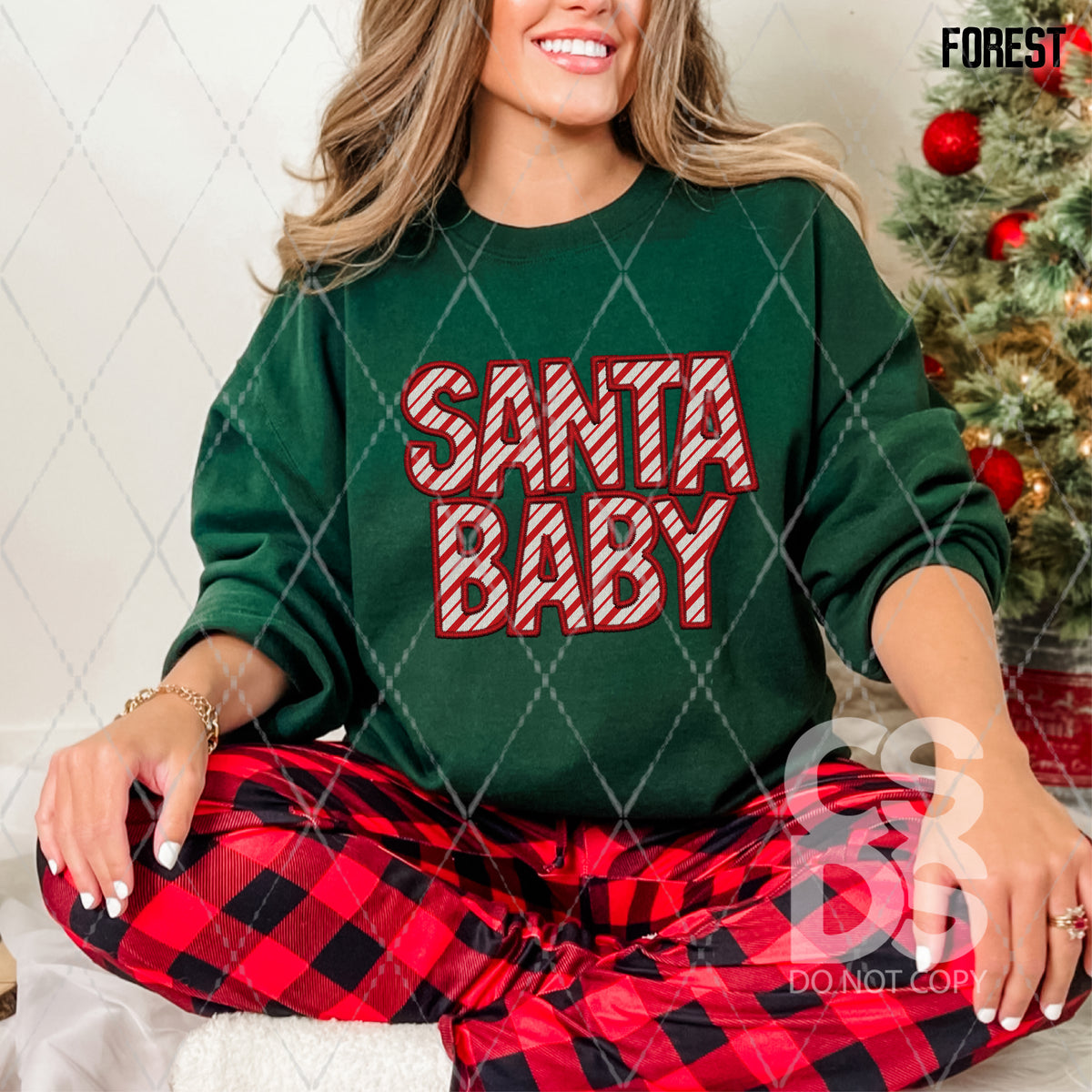 DTF Transfer - DTF009343 Santa Baby Peppermint Stripes Faux Embroidery ...