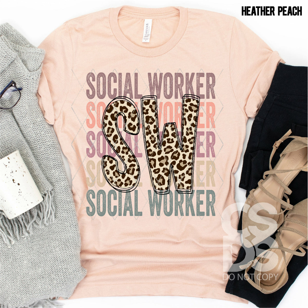 DTF Transfer - DTF000595 Social Worker Letter Stacked Word Art Leopard ...