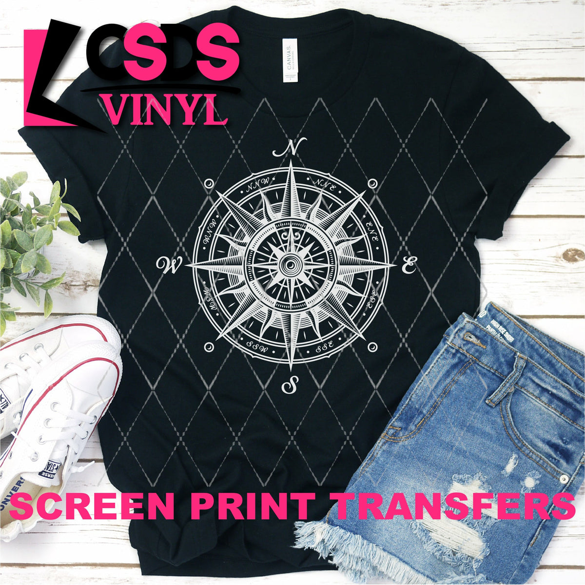 Screen Print Transfer - Compass - White – CSDS Vinyl