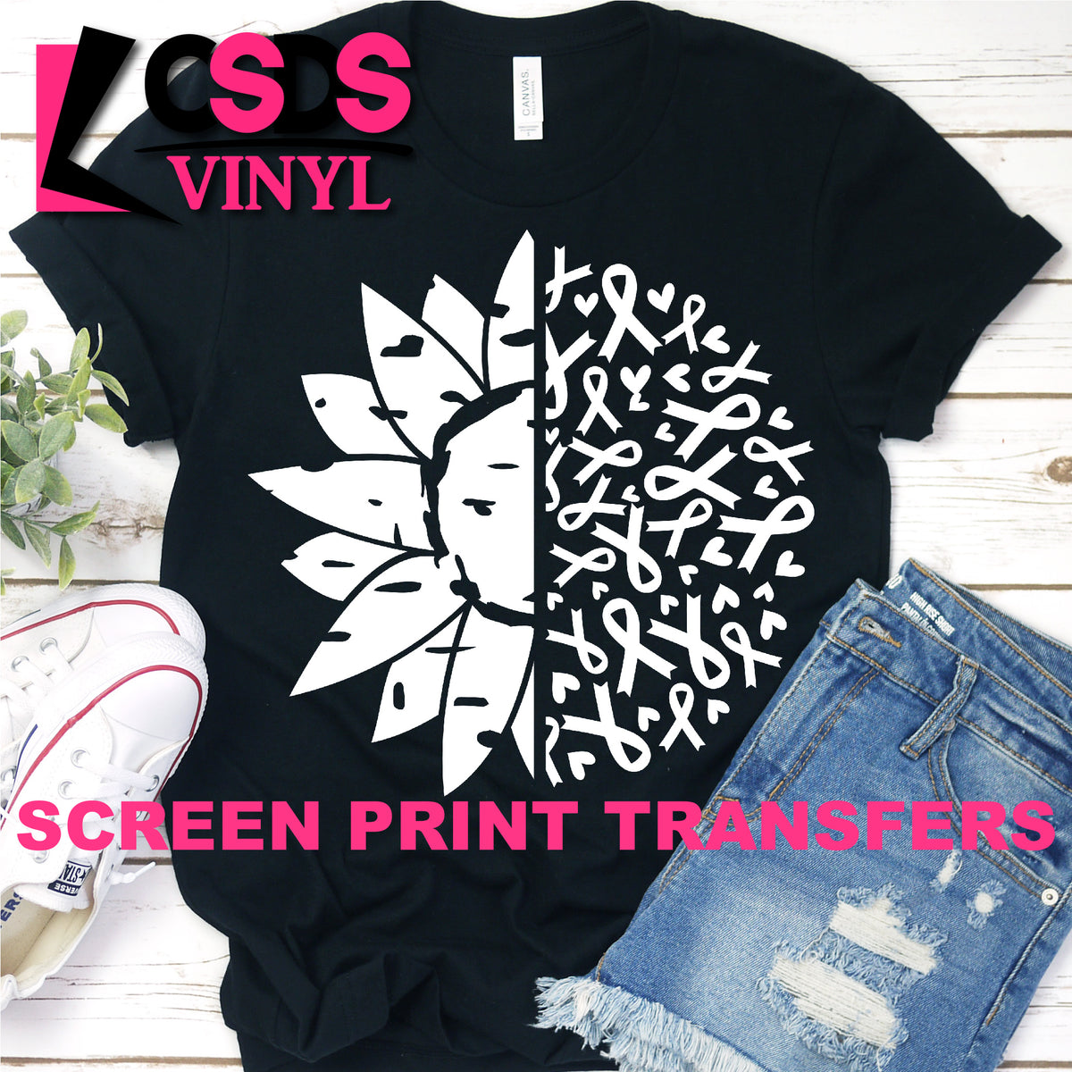 Screen Print Transfer - Awareness Sunflower with Ribbons - White – CSDS ...