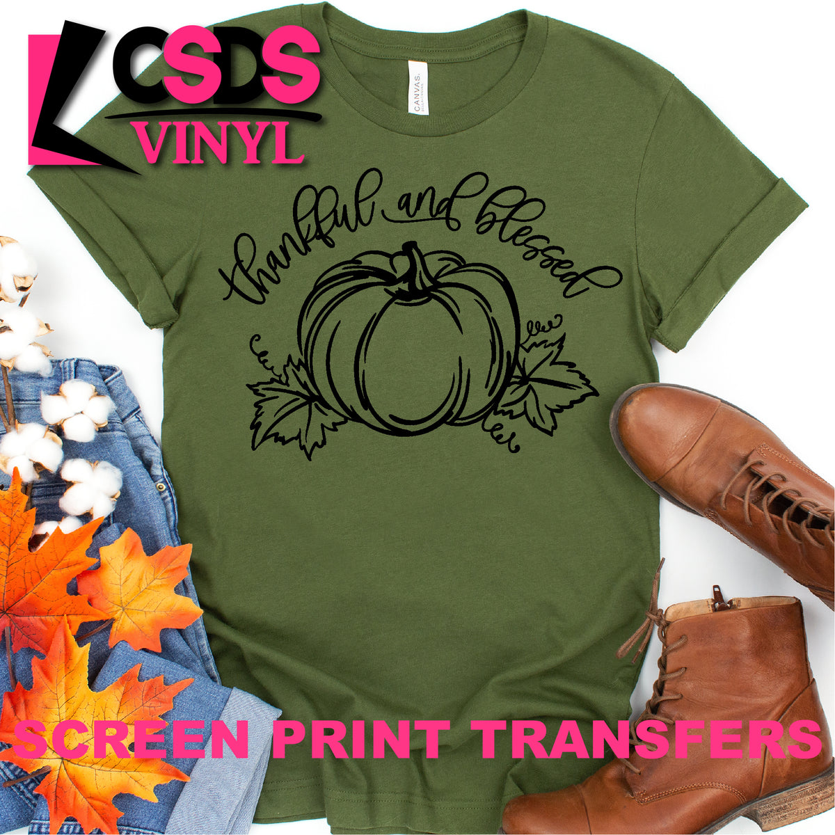 Screen Print Transfer - Thankful and Blessed Pumpkin - Black – CSDS Vinyl