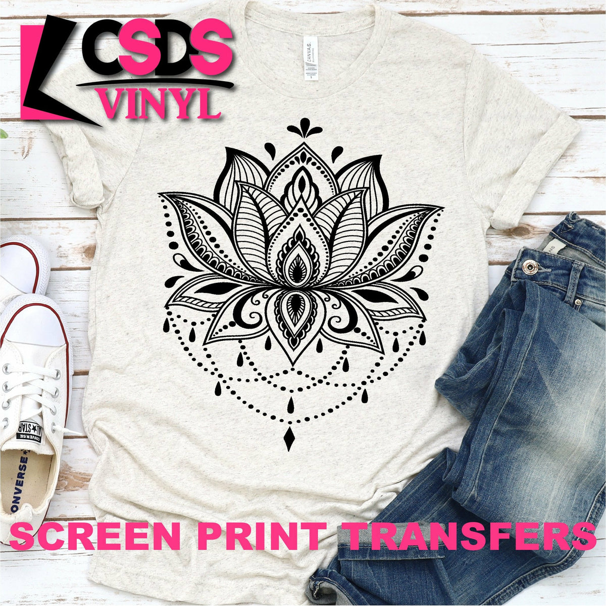 Screen Print Transfer - Lotus Flower - Black – CSDS Vinyl