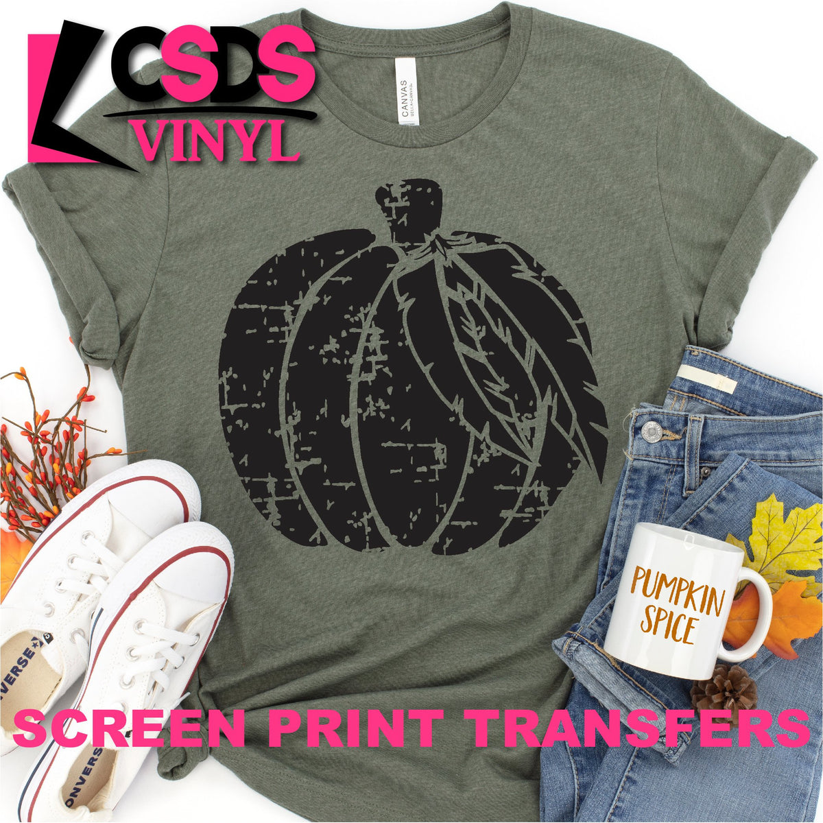 Screen Print Transfer - Distressed Pumpkin with Feather - Black – CSDS ...