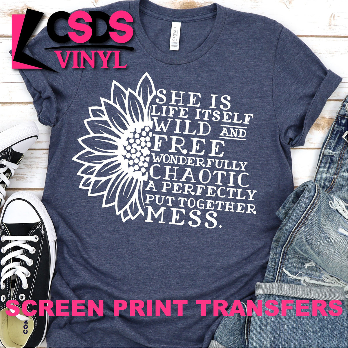 Screen Print Transfer - Wonderfully Chaotic Sunflower - White – CSDS Vinyl