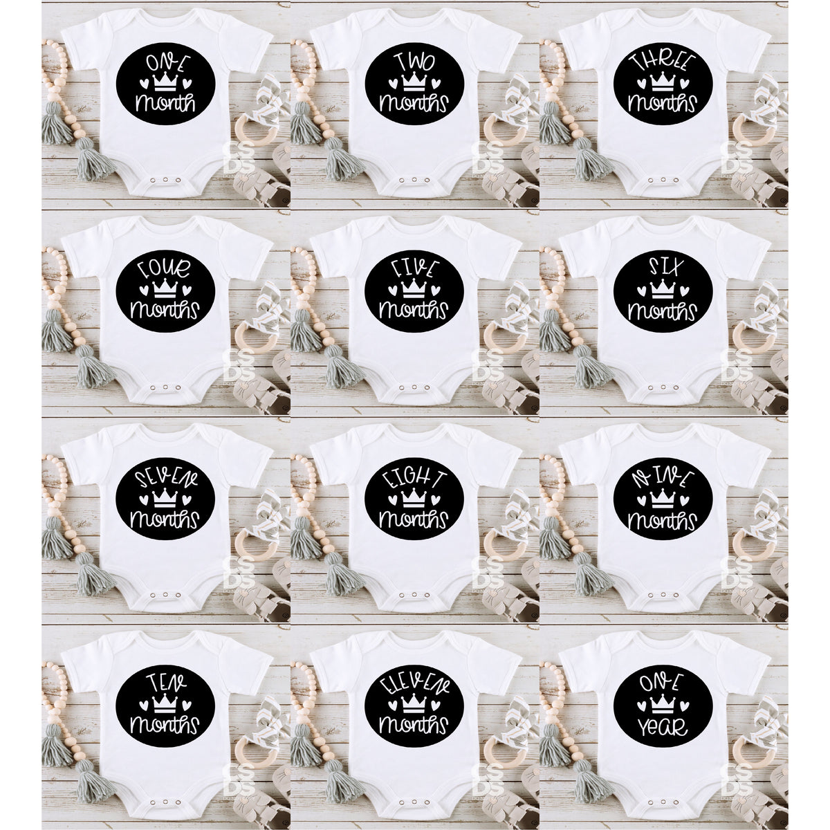 Screen Print Transfer - Princess Crown Baby Milestone Set of 12 INFANT ...