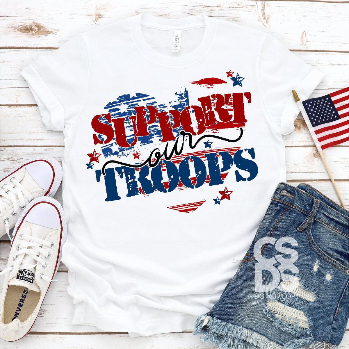 Screen Print Transfer - Support Our Troops Red & Blue Heart - Full Col ...