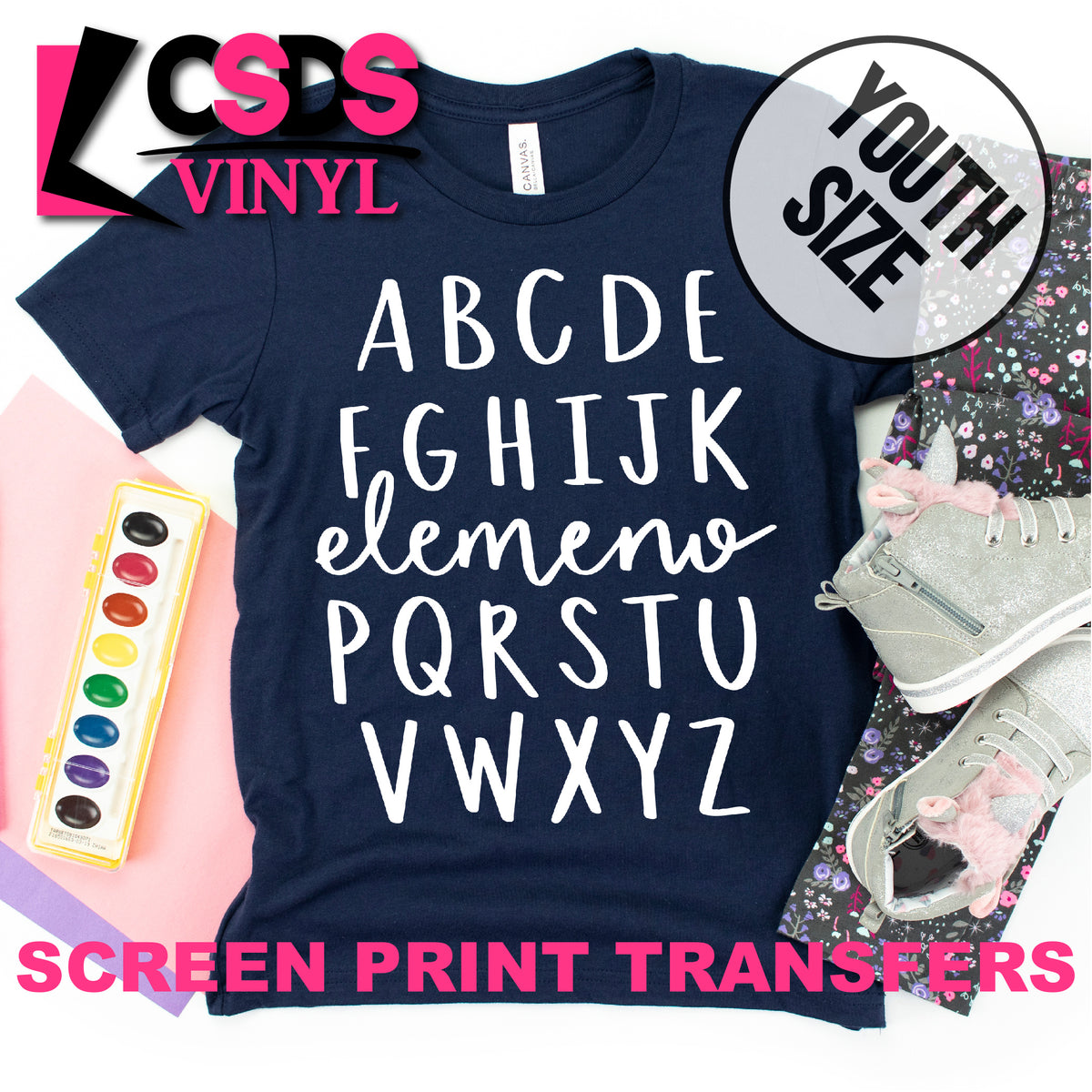 Screen Print Transfer - A B C D E... Elemeno... YOUTH - White – CSDS Vinyl