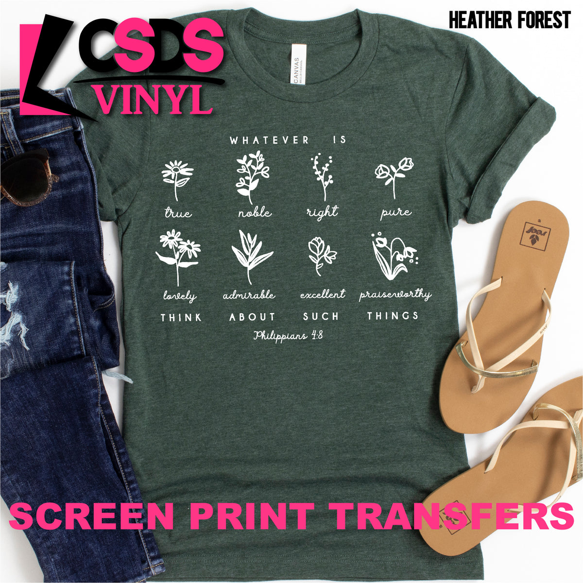 Screen Print Transfer - Whatever Is Flowers - White – CSDS Vinyl